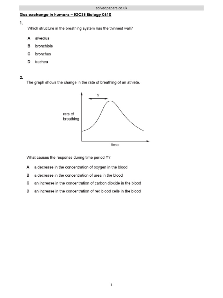 IG2BT4J Gas Exchange in Humans58496658 IGCSE 0610 Biology | PDF