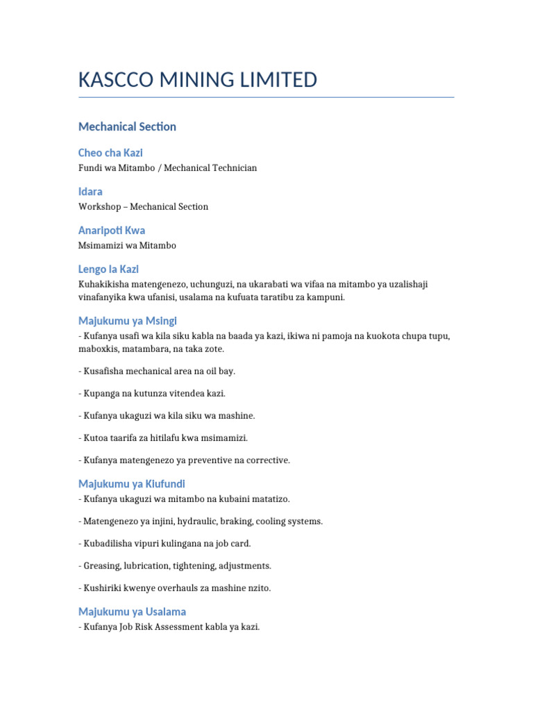 Mechanical Section Job Description-3 | PDF