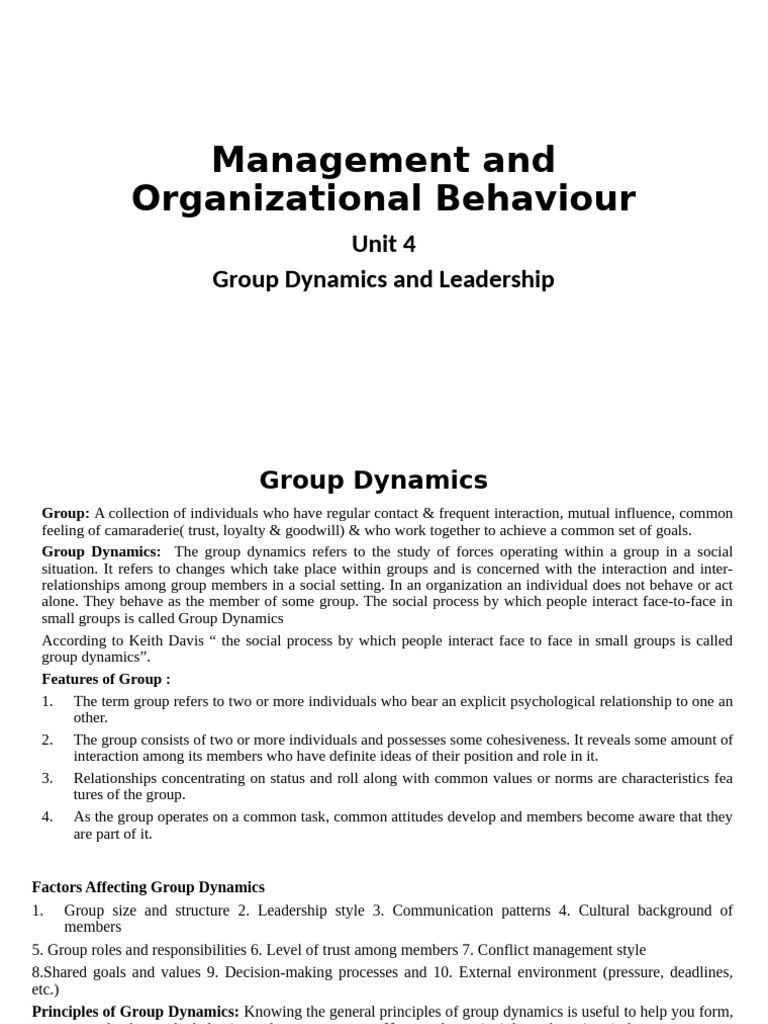 MOB Unit 4 | PDF | Leadership | Goal