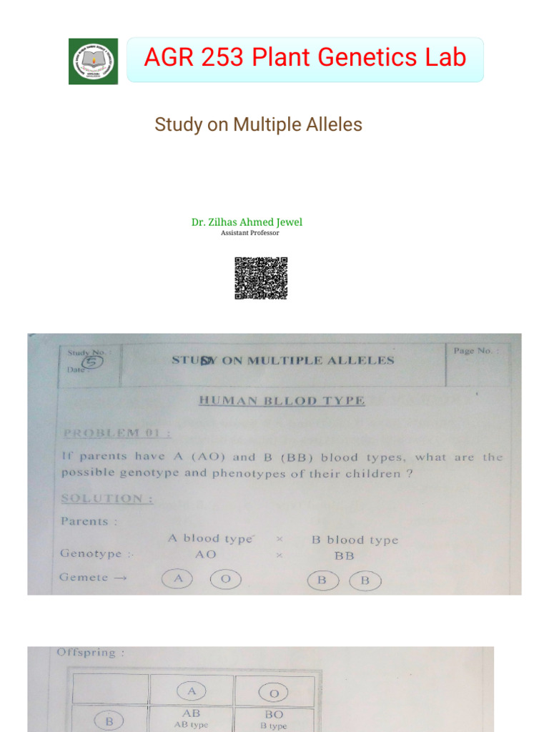 AGR 253-Plant Genetics-Study on Multiple Alleles | PDF