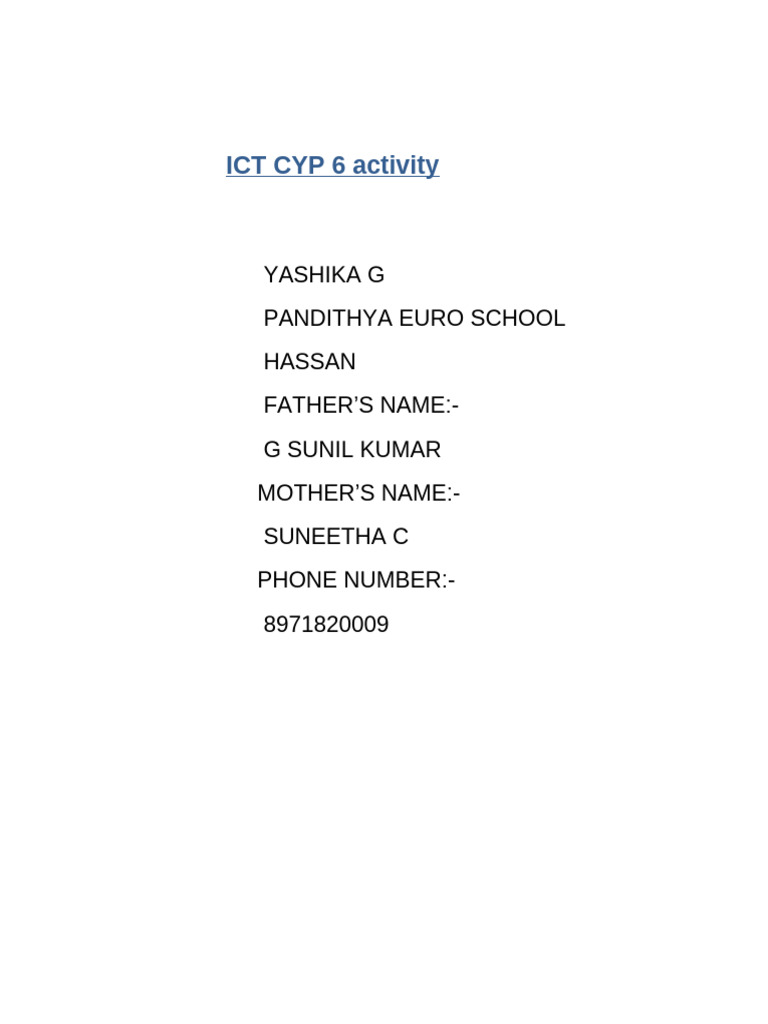 ICT CYP 6 Activity | PDF