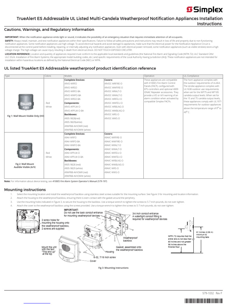 Simplex 49AV Addressable Truealert Notification Installation ...