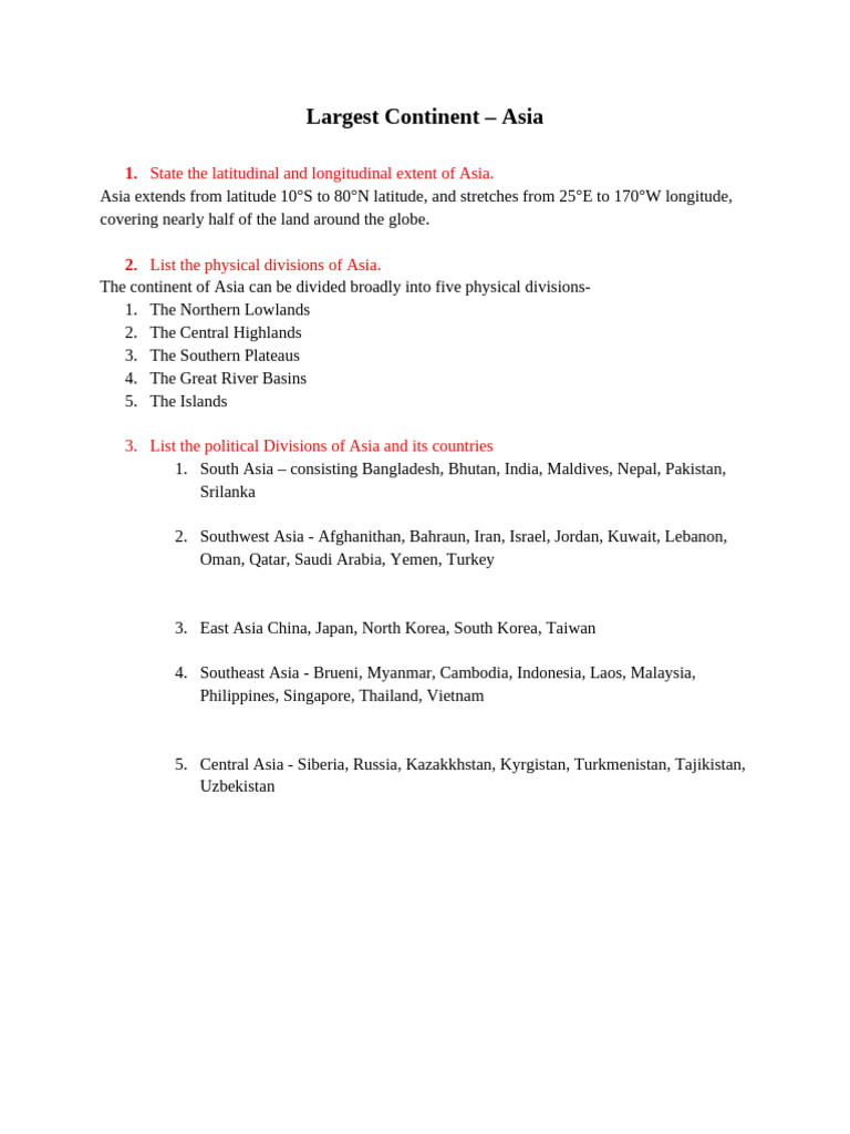 Asia: Geography and Political Divisions | PDF