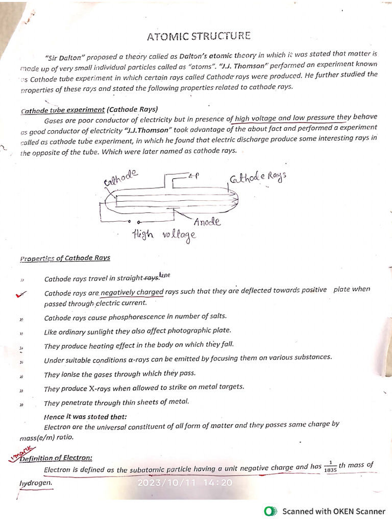 Chemistry 1st Year Atomic Structure | PDF