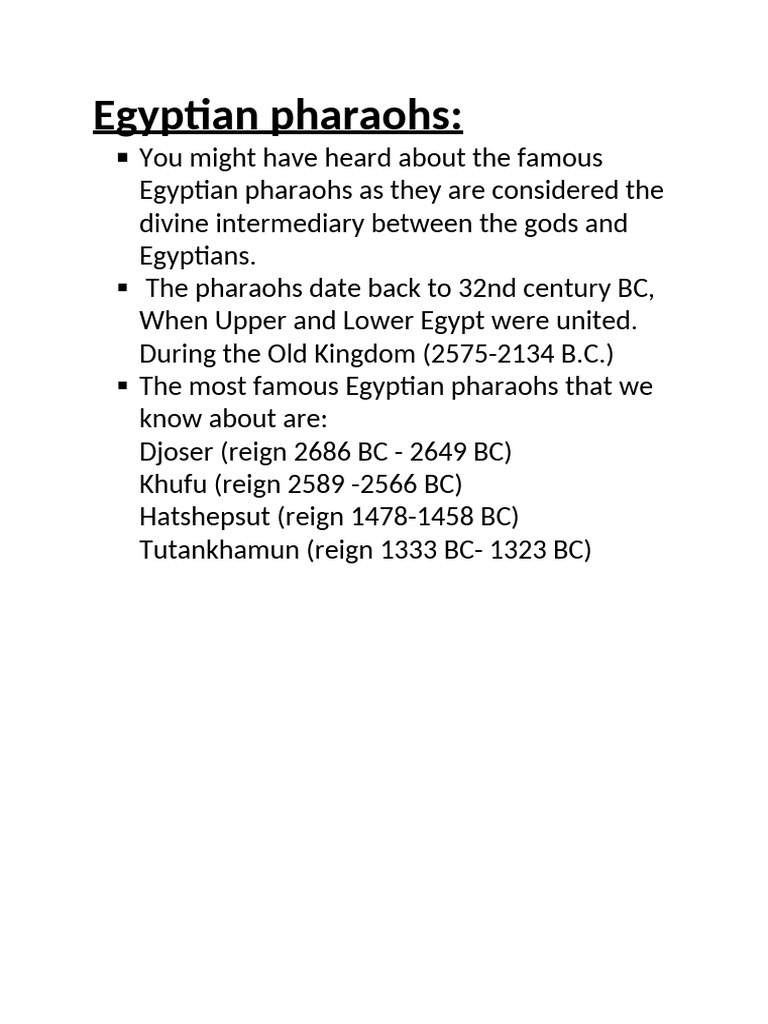 Egyptian Pharaohs | PDF