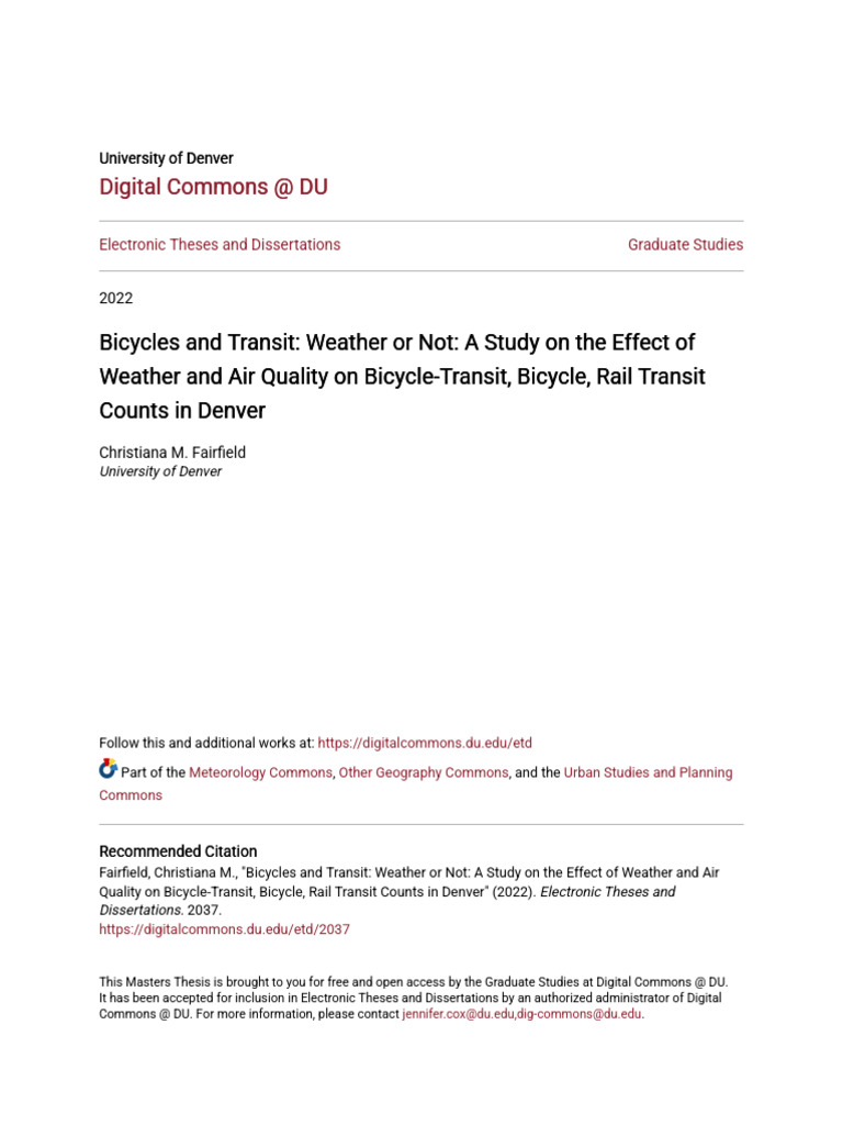 Bicycles and Transit_ Weather or Not_ a Study on the Effect of We | PDF ...