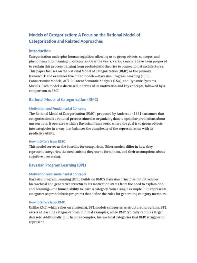 Models of Categorization | PDF | Cognition | Concept