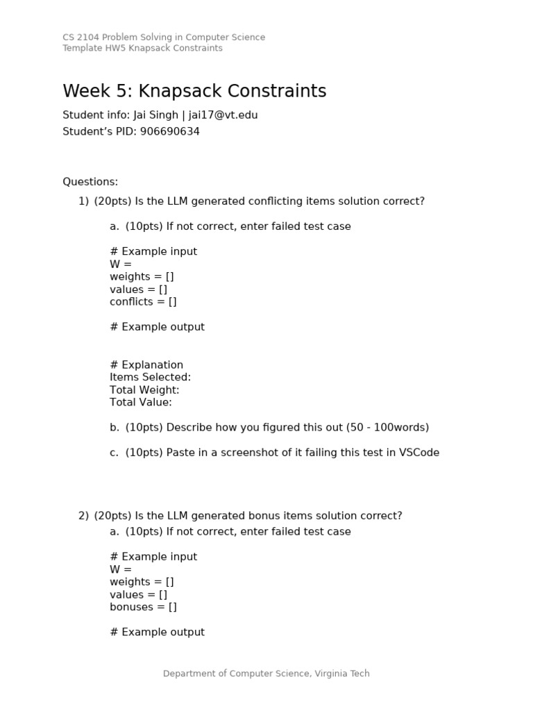 Singh - Knapsack Constraints Assignment | PDF