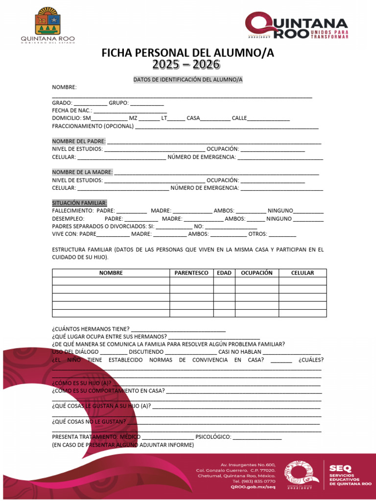 Ficha Personal del Alumno: Datos Clave | PDF | Aprendizaje