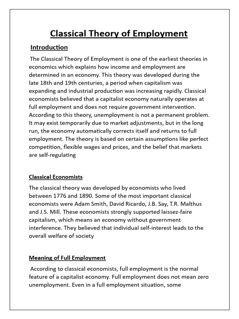 classical theory of employment | PDF | Economics | Full Employment