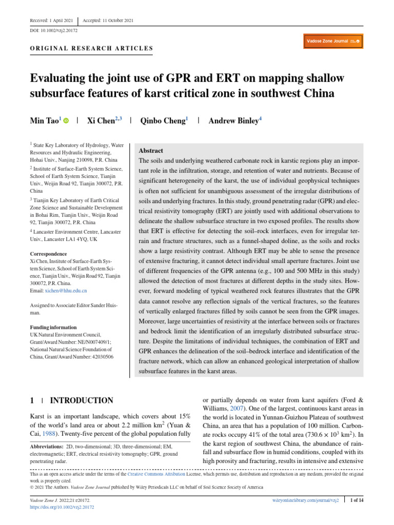 Evaluating the Joint Use of GPR and ERT on Mapping | PDF
