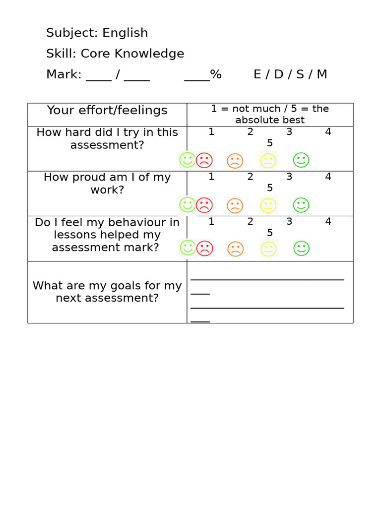 English Assessment Reflection Template | PDF