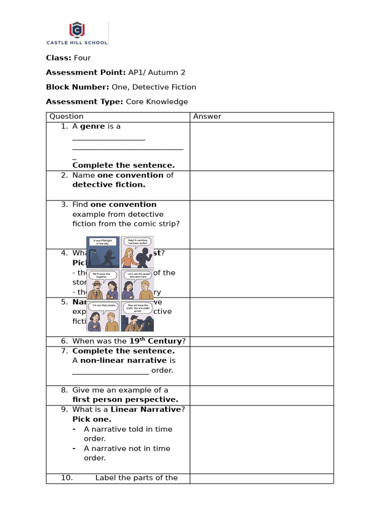 Detective Fiction Assessment Guide | PDF