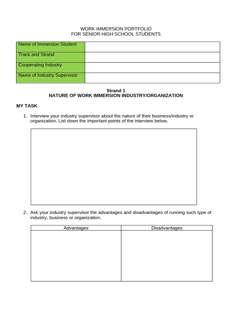 Work Immersion Portfolio Guide | PDF | Employment | Psychological Concepts