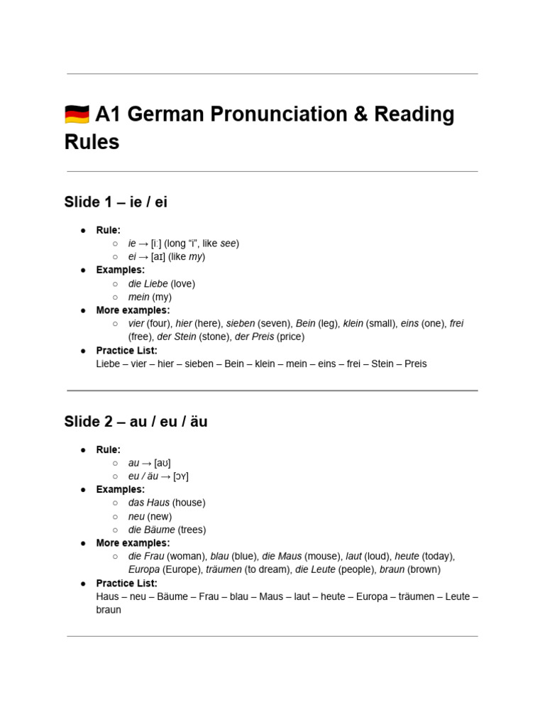 A1 German Pronunciation Guide | PDF | Horticulture | Agriculture