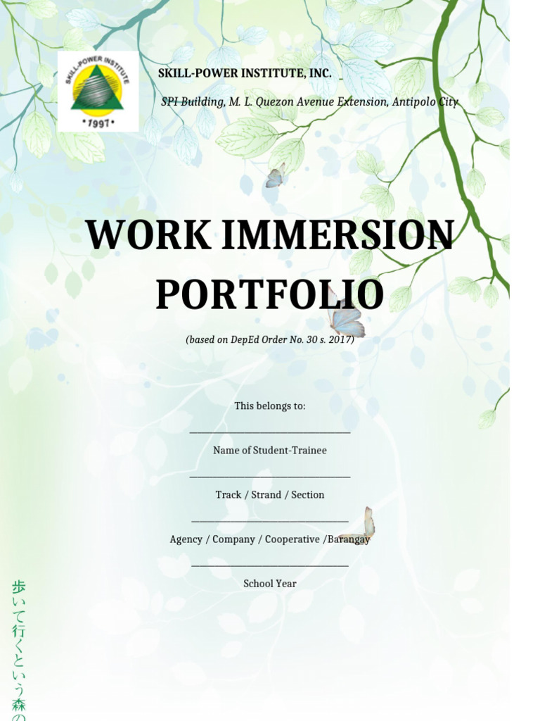 Senior High Work Immersion Portfolio | PDF | Curriculum | Social Psychology