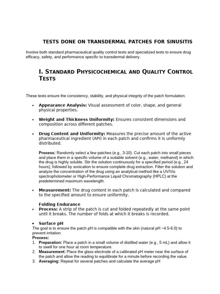 Tests Done on Transdermal Patches for Sinusitis | PDF