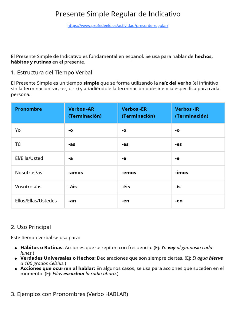 Presente Simple Regular Del Indicativo | PDF | Verbo | Sintaxis