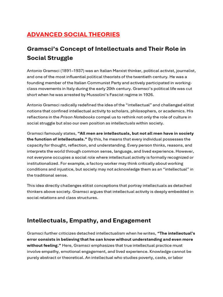 Gramsci's Intellectuals in Social Struggle | PDF | Public Sphere ...