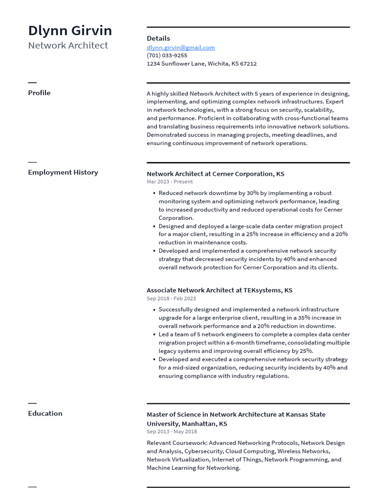Network Architect Resume Example | PDF | Computer Network | Computer ...
