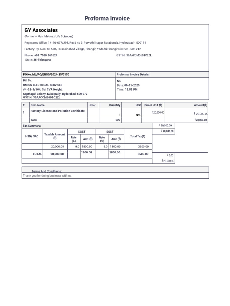 Proforma Invoice Nov | PDF