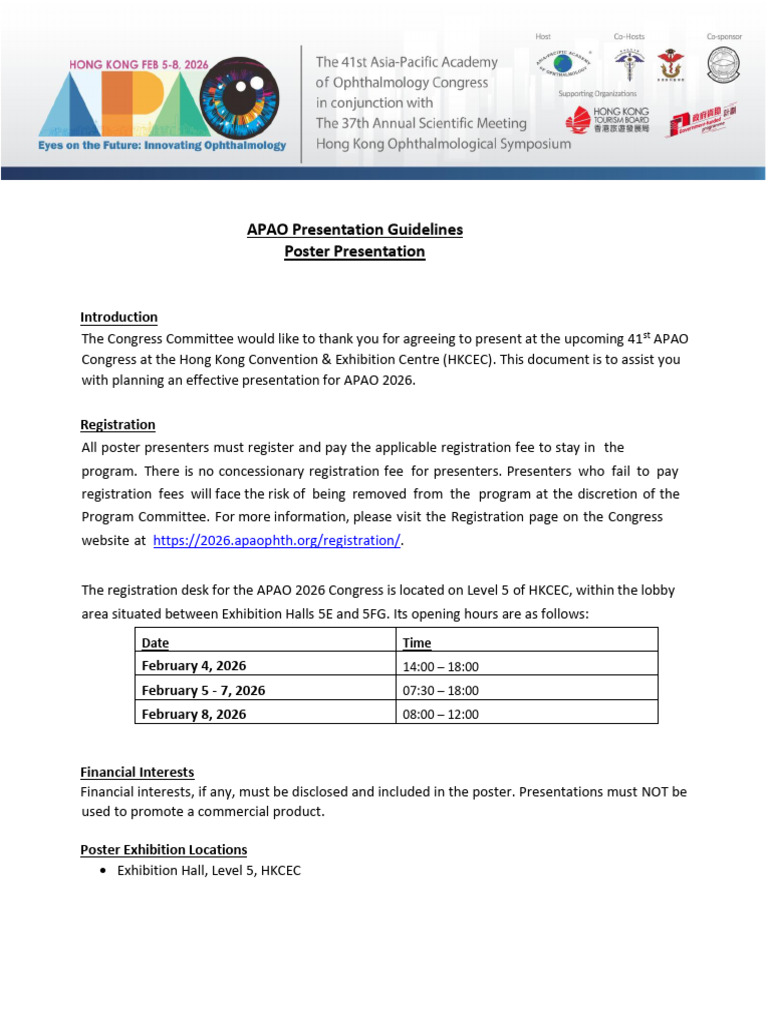 41th APAO Congress Poster Presentation Guidelines v6 | PDF | Computing