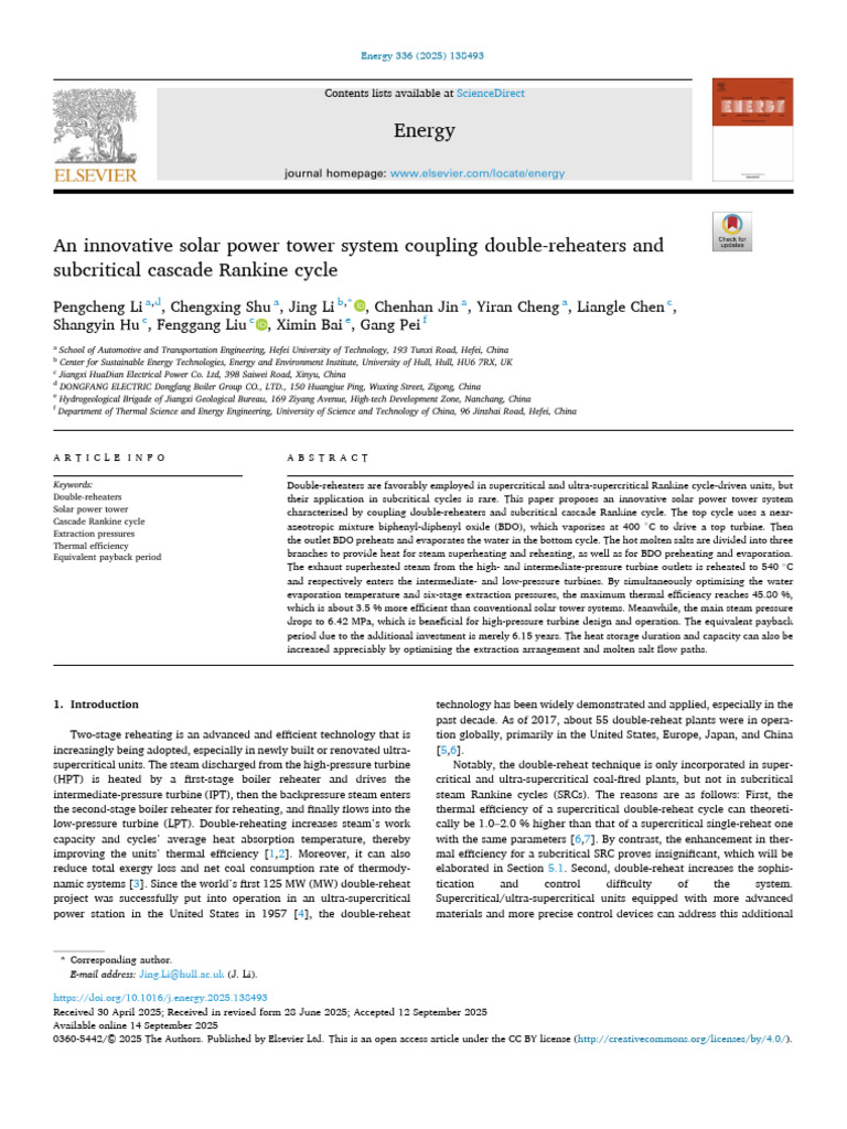 An Innovative Solar Power Tower System Coupling Double-reheaters and ...