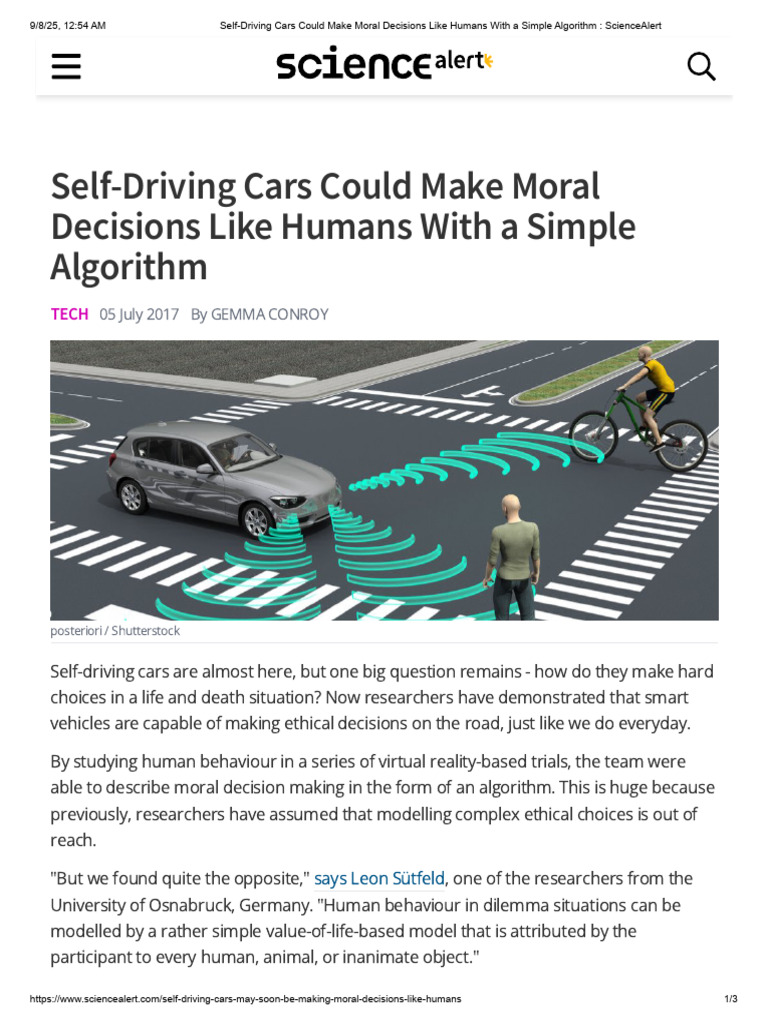 Self-Driving Cars' Moral Decision-Making | PDF | Psychological Concepts ...