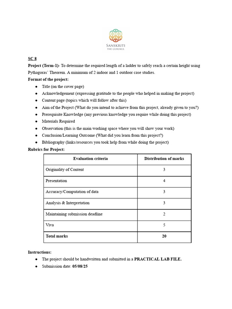 SC 8 Maths Project _ 25-26 | PDF