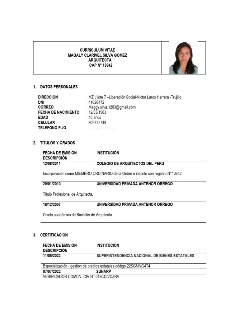 Cv-Arquitecta-magaly Clarivel Silva Gomez | PDF | Ingeniería