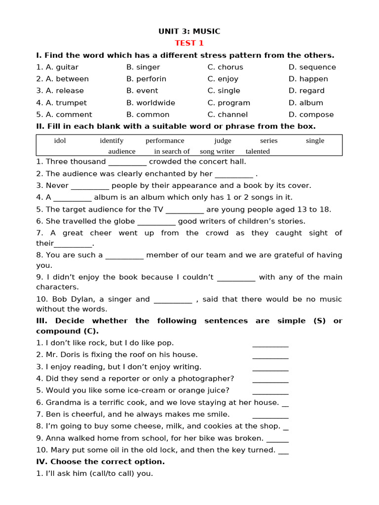 Bộ đề kiểm tra tiếng anh 10 Global success có đáp án UNIT 3 (1) | PDF ...