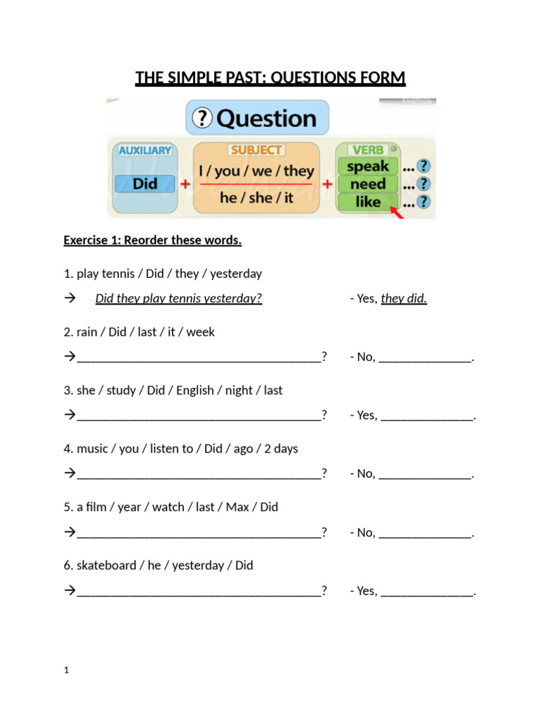 The Simple Past - Questions Form | PDF