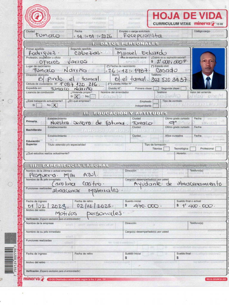 Manuel Hoja de Vida | PDF