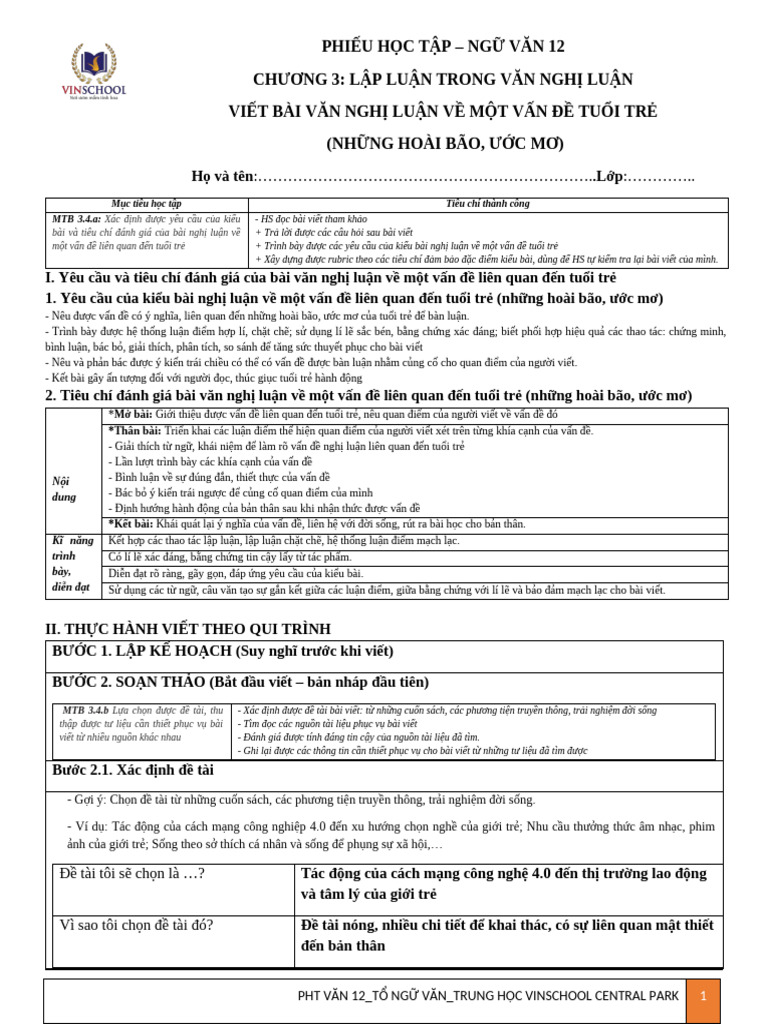 Pht_văn 12_viết Nl Về Vđ Tuổi Trẻ | PDF