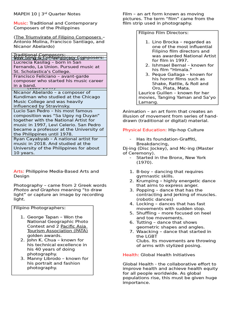 MAPEH 3rd Quarter Notes | PDF | World Health Organization | Tuberculosis