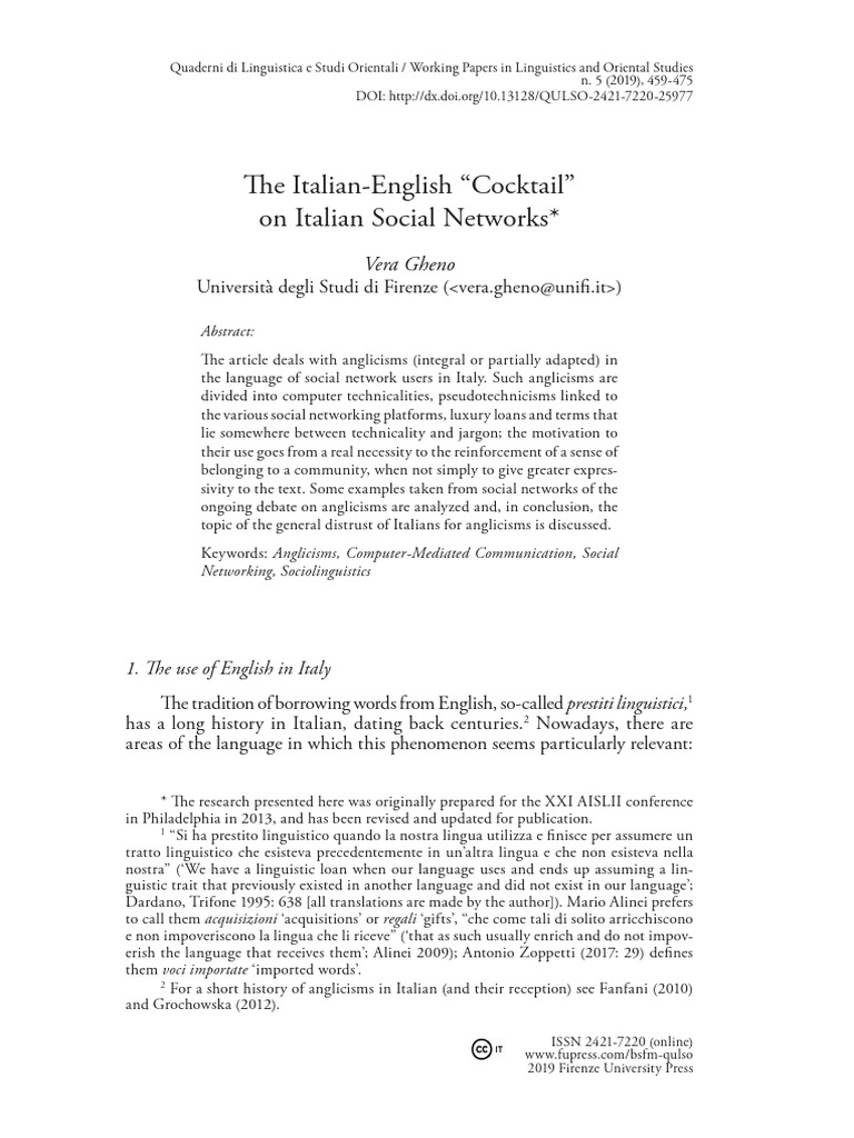 Gheno, Vera. 2019. “the Italian-English ‘Cocktail’ | PDF | English ...