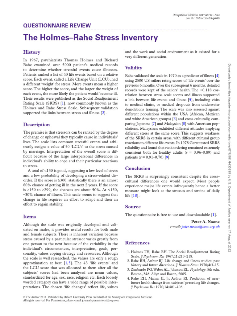The Holmes Rahe Stress Inventory 1zoabcfpow | PDF | Psychological ...