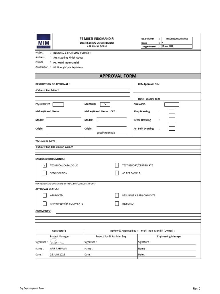 Approval Form for Exhaust Fan Project | PDF | Drawing | Construction ...