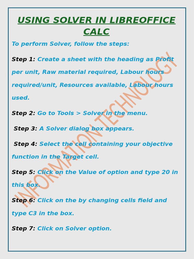 Using Solver in LibreOffice Calc | PDF