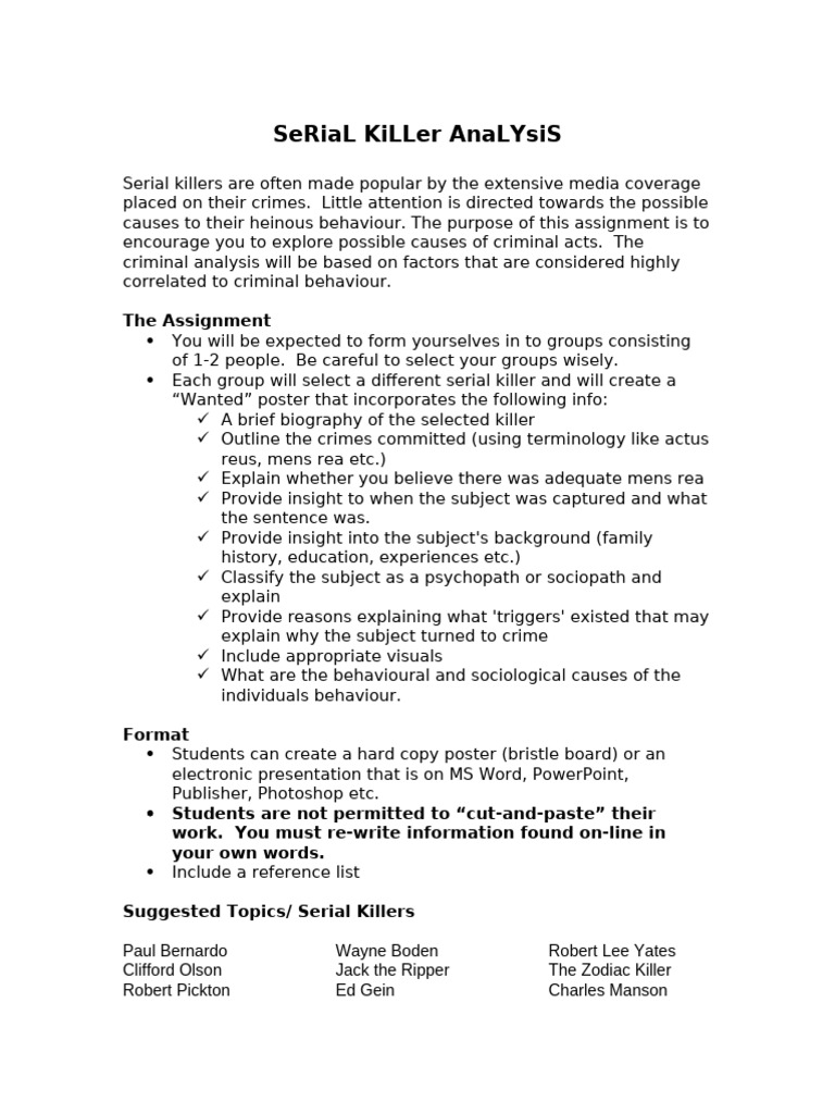 Serial Killer Poster2013 | PDF | Serial Killer | Mens Rea