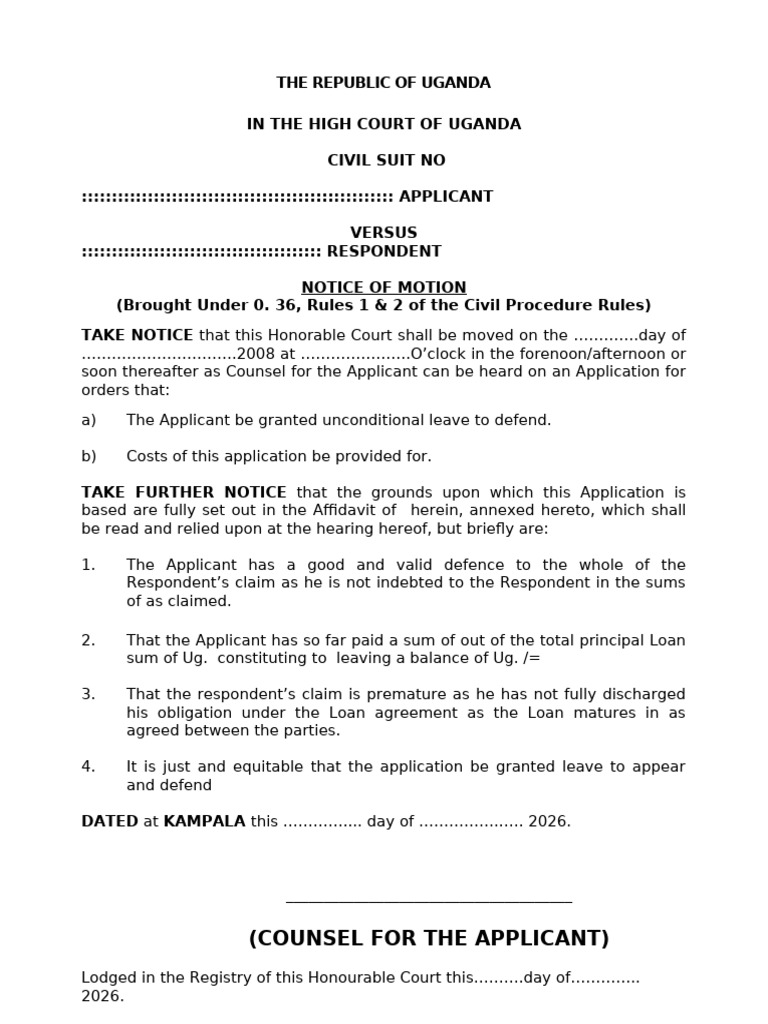 Application For Leave To Appear and Defend Template | PDF | Lawsuit ...