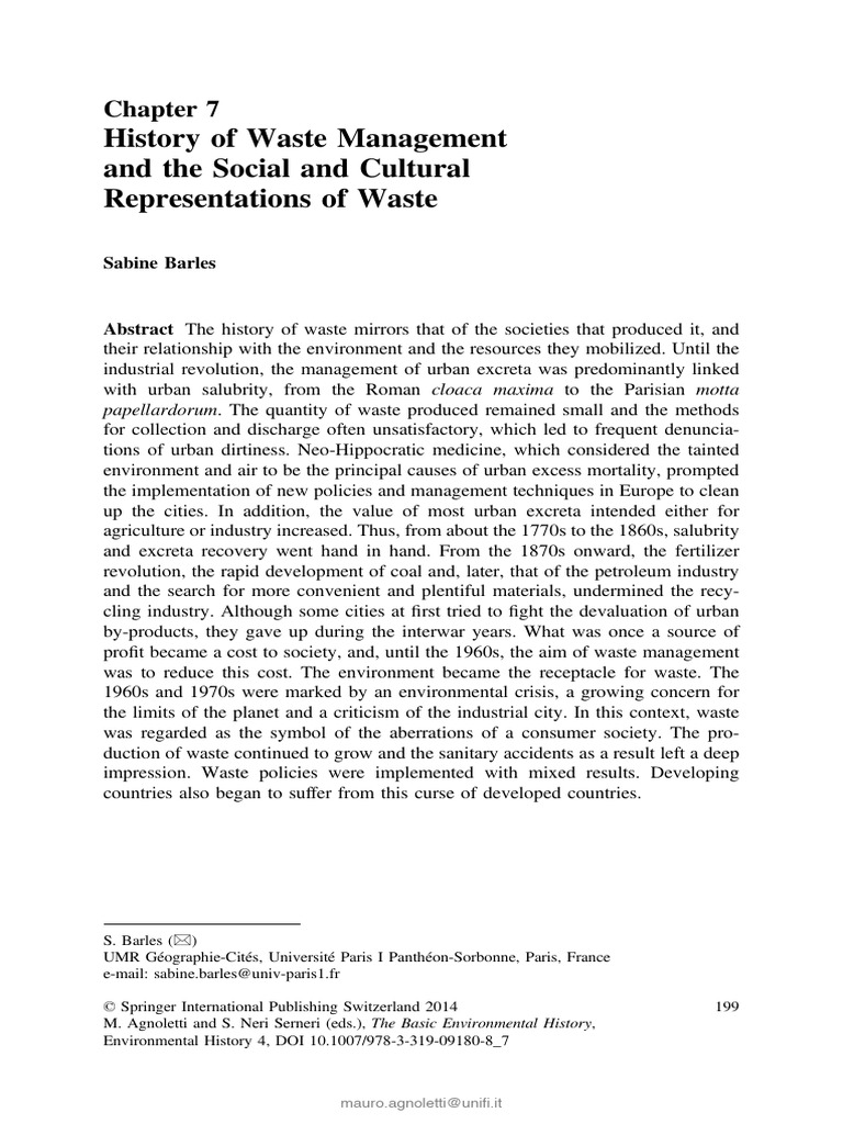 Barles, History of Waste Management and the Social and Cultural ...