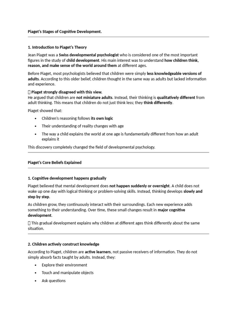 Piaget stages of CD | PDF | Thought | Cognitive Development