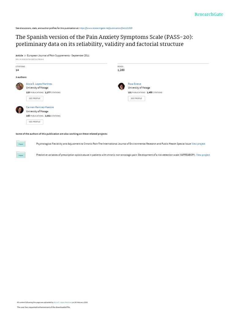 The_Spanish_version_of_the_Pain_Anxiety_Symptoms_S | PDF | Pain | Anxiety