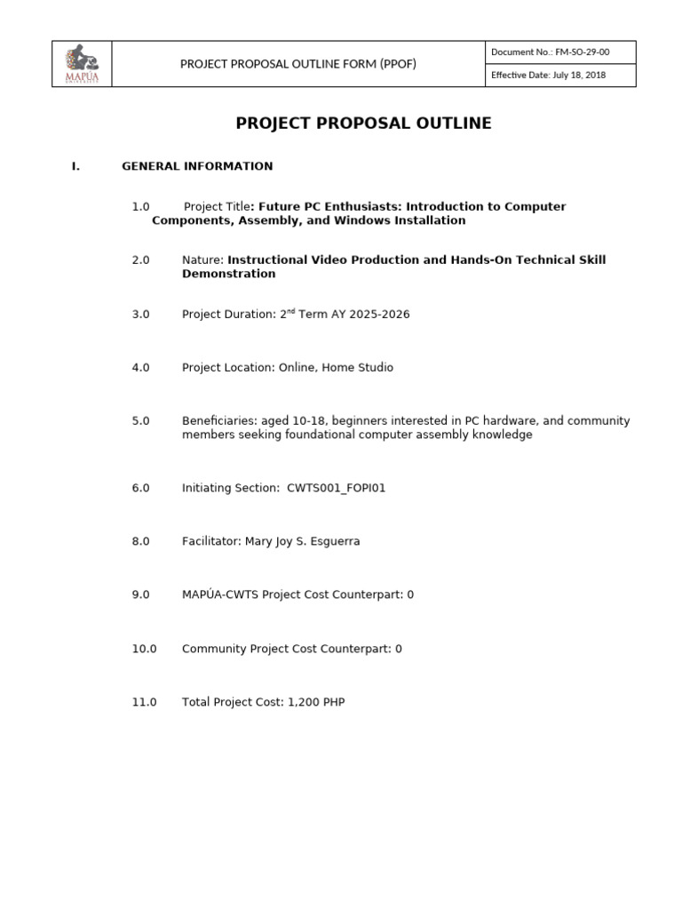 Form - Project Proposal Outline Form | PDF | Personal Computers ...