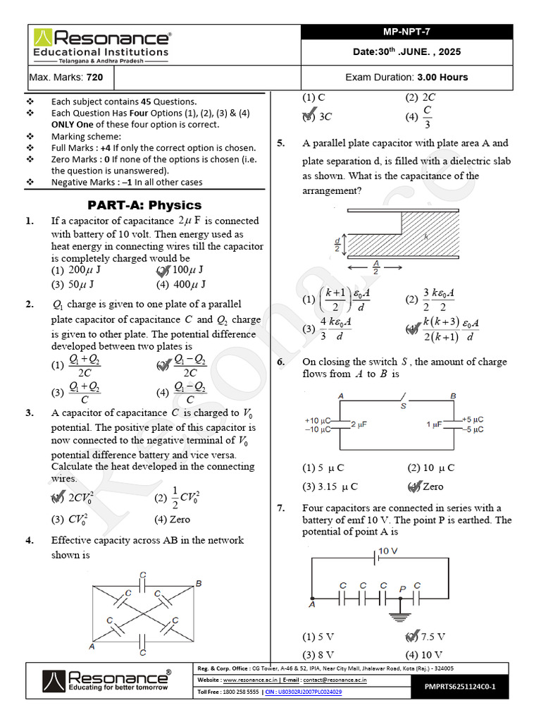 Capacitor Exam Questions and Solutions | PDF | Capacitor | Capacitance
