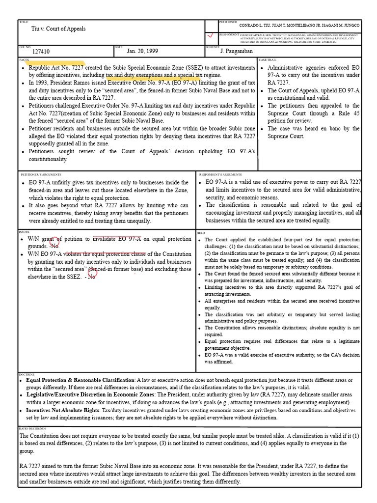 TIU V CA | PDF | Equal Protection Clause | Taxes