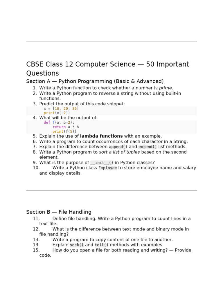 Computer Science 50 Practice Questions | PDF | Data Management | Computer Data