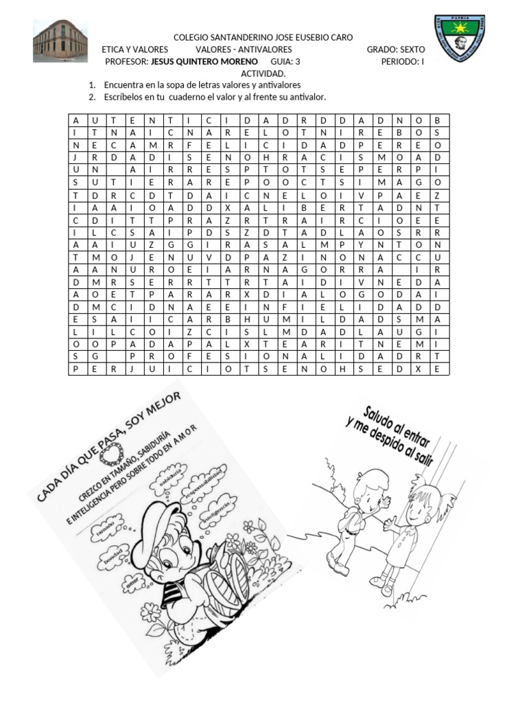 Sopa de Letras: Valores y Antivalores | PDF