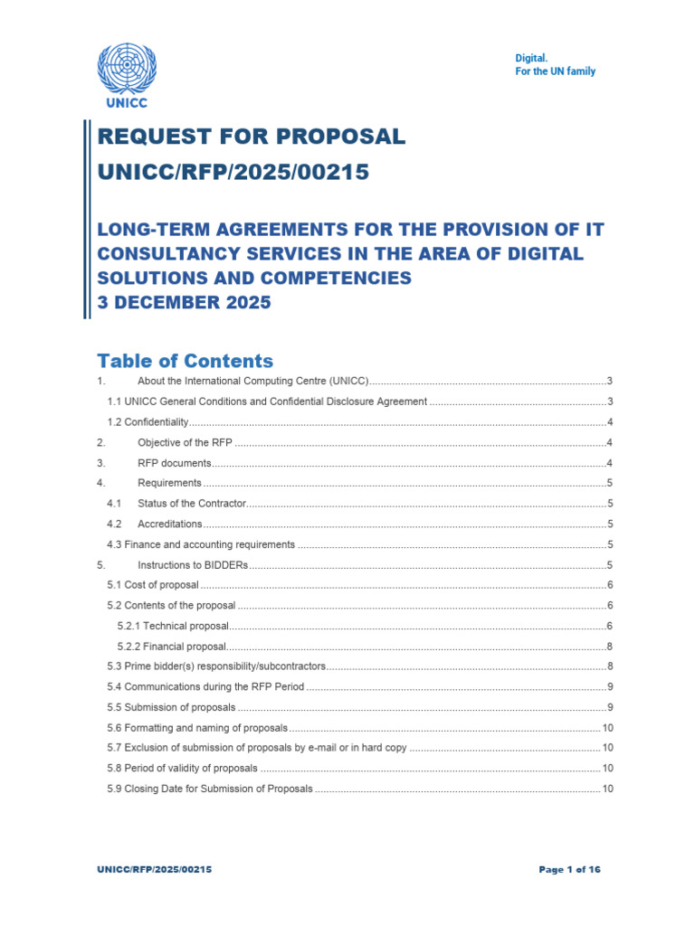 UNICC RFP - Cover Letter and Instructions to Submit a Bid | PDF ...